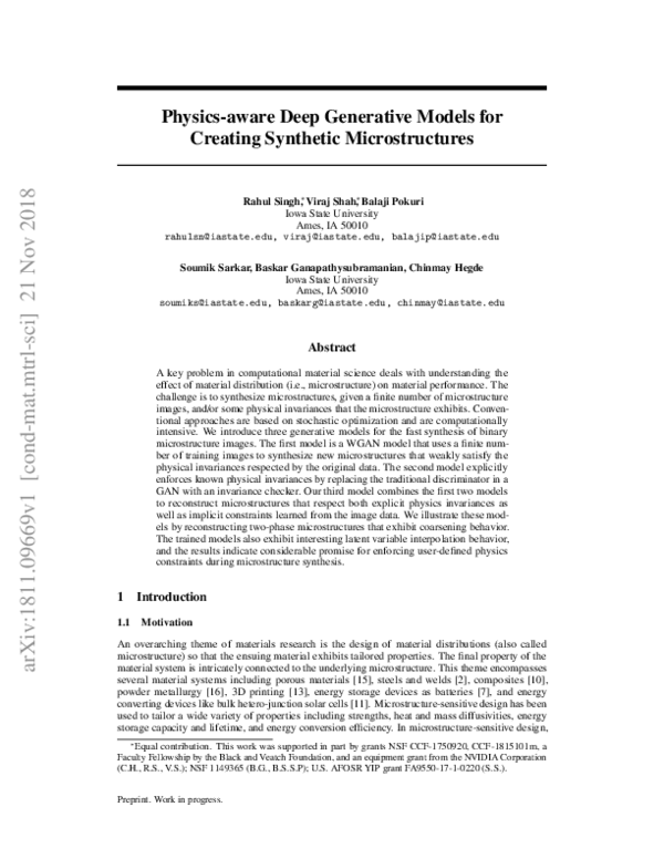 Pdf Physics Aware Deep Generative Models For Creating Synthetic Microstructures