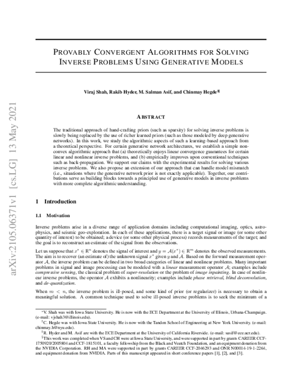 (PDF) Provably Convergent Algorithms for Solving Inverse Problems Using Generative Models