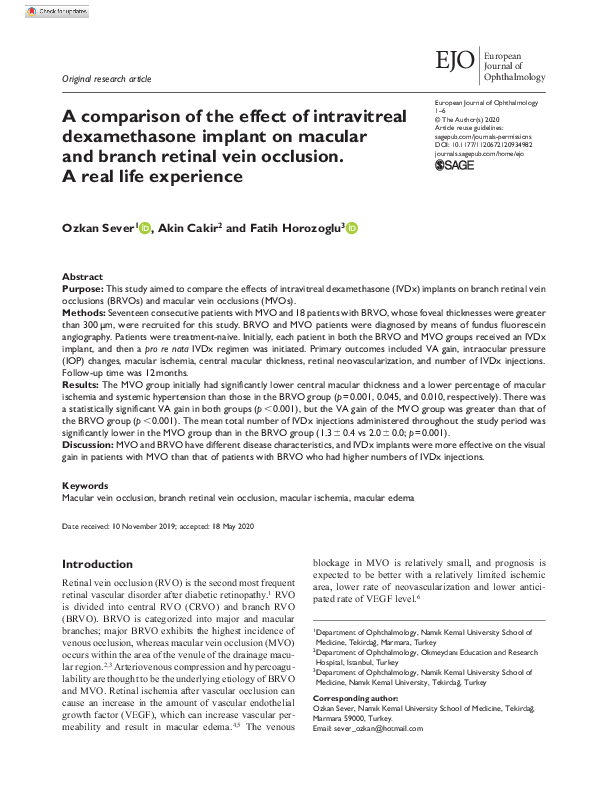 (PDF) A comparison of the effect of intravitreal dexamethasone implant ...