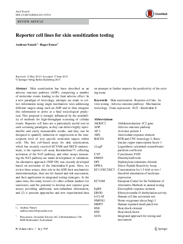 (PDF) Reporter cell lines for skin sensitization testing
