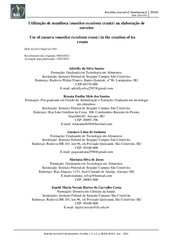 (PDF) Utilização De Mandioca (Manihot Esculenta Crantz) Na Elaboração ...