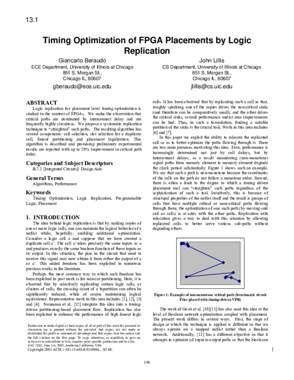 Pdf Timing Optimization Of Fpga Placements By Logic Replication