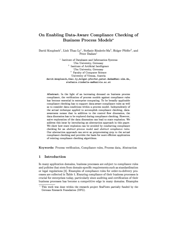 (PDF) On Enabling Data-Aware Compliance Checking of Business Process Models