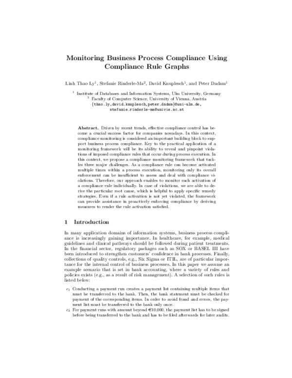 (PDF) Monitoring Business Process Compliance Using Compliance Rule Graphs