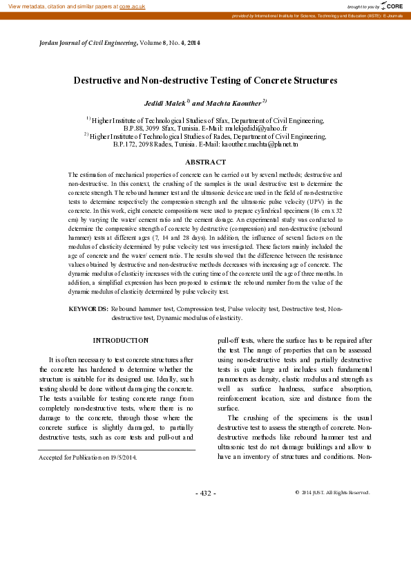 Pdf Destructive And Non Destructive Testing Of Concrete Structures