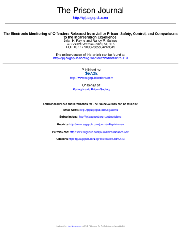 (PDF) The Electronic Monitoring of Offenders Released from Jail or ...