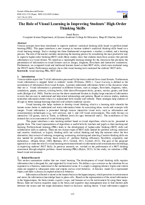 (PDF) The Role of Visual Learning in Improving Students’ High-Order Thinking Skills
