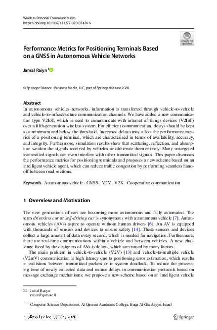 (PDF) Performance Metrics for Positioning Terminals Based on a GNSS in Autonomous Vehicle Networks