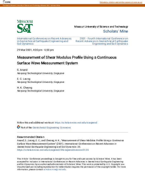 (PDF) Shear Modulus Profiling via Surface Waves