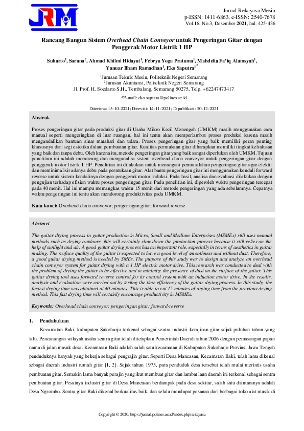 (PDF) Rancang Bangun Sistem Overhead Chain Conveyor untuk Pengeringan ...