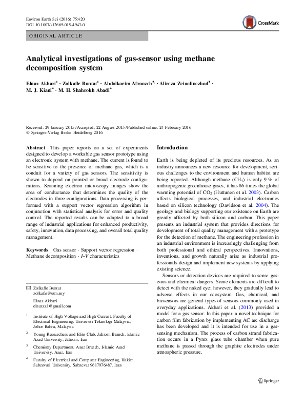 (PDF) Analytical investigations of gas-sensor using methane decomposition system