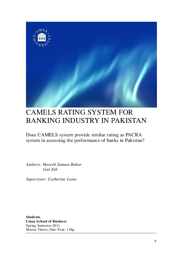 (PDF) Camels Rating System for Banking Industry in Pakistan