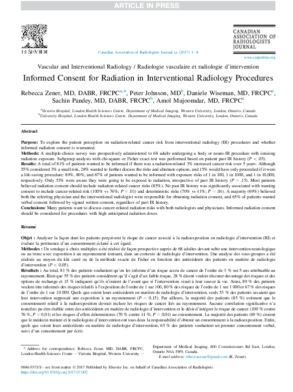 (PDF) Informed Consent for Radiation in Interventional Radiology Procedures
