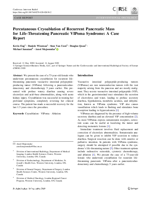 (PDF) Percutaneous Cryoablation of Recurrent Pancreatic Mass for Life ...