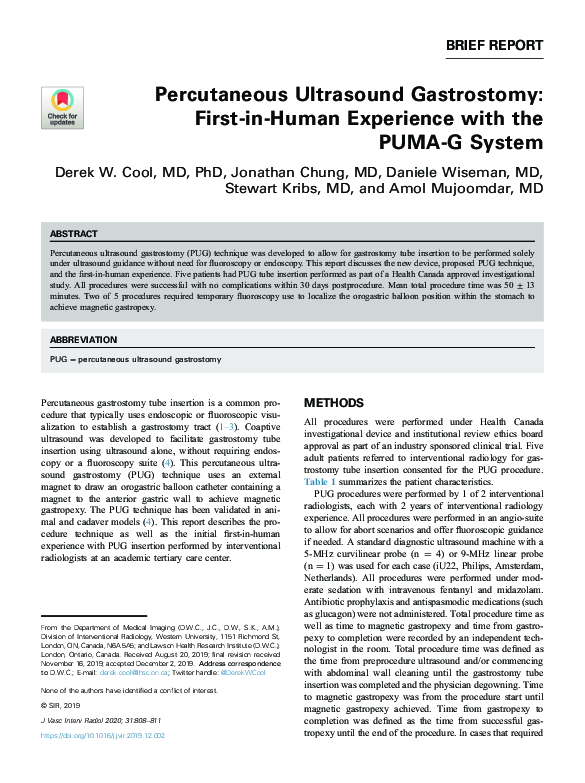 (PDF) Percutaneous Ultrasound Gastrostomy: First-in-Human Experience ...
