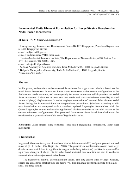 (PDF) Incremental Finite Element Formulation for Large Strains Based on ...