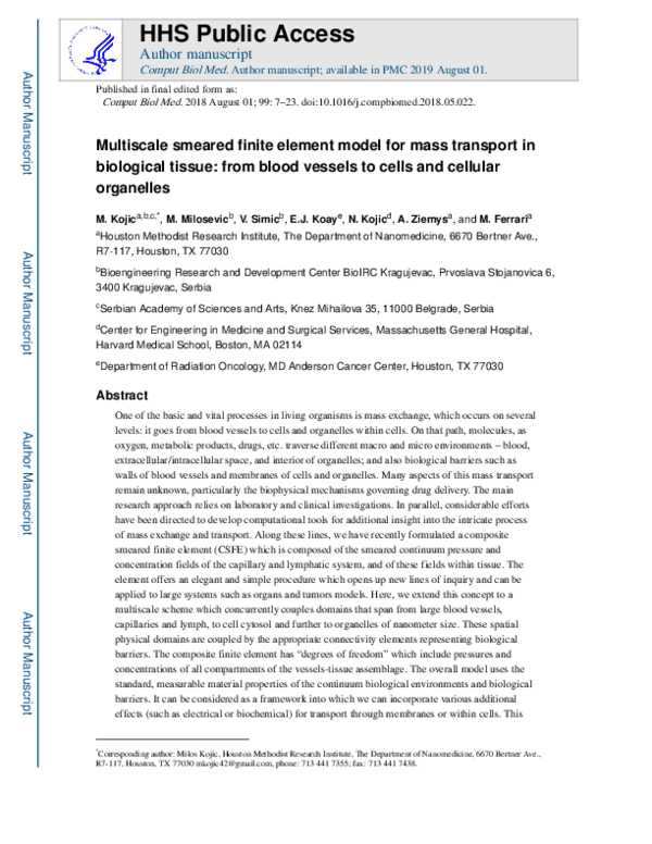 (PDF) Multiscale smeared finite element model for mass transport in biological tissue: From ...