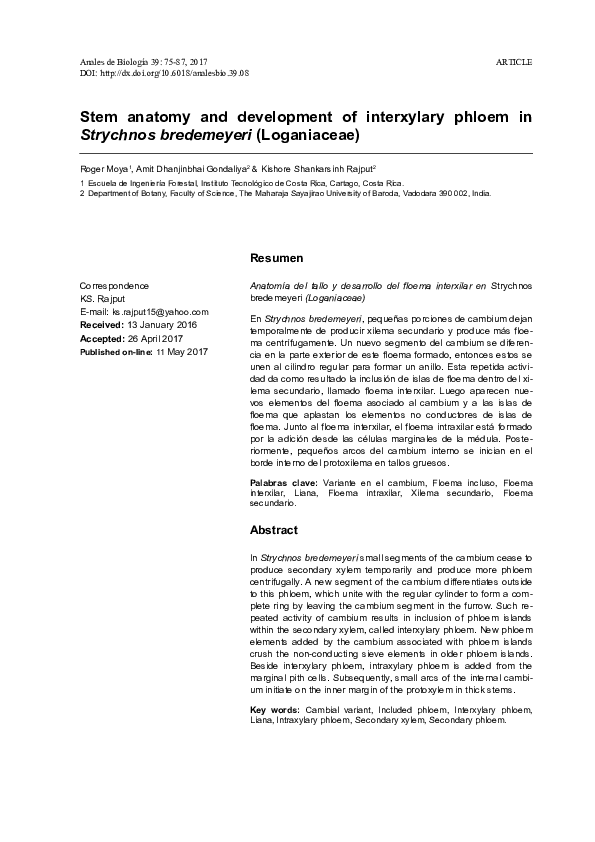 (PDF) Stem anatomy and development of interxylary phloem in Strychnos bredemeyeri (Loganiaceae)