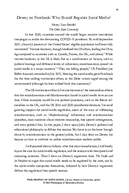 (PDF) "Dewey on Facebook: Who should regulate social media?"