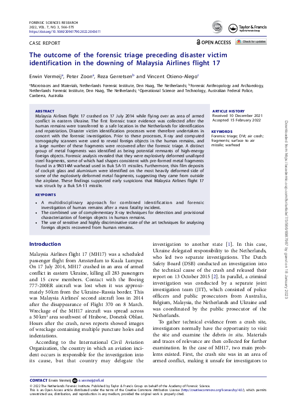 (PDF) Forensic Triage in MH17 Victim Identification