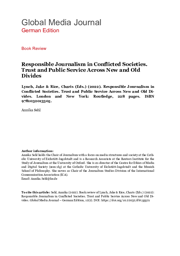 (PDF) Responsible Journalism in Conflicted Societies. Trust and Public ...