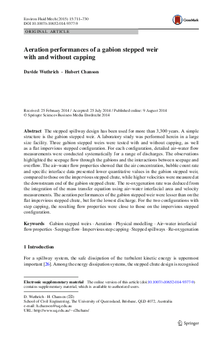 (PDF) Aeration performances of a gabion stepped weir with and without ...