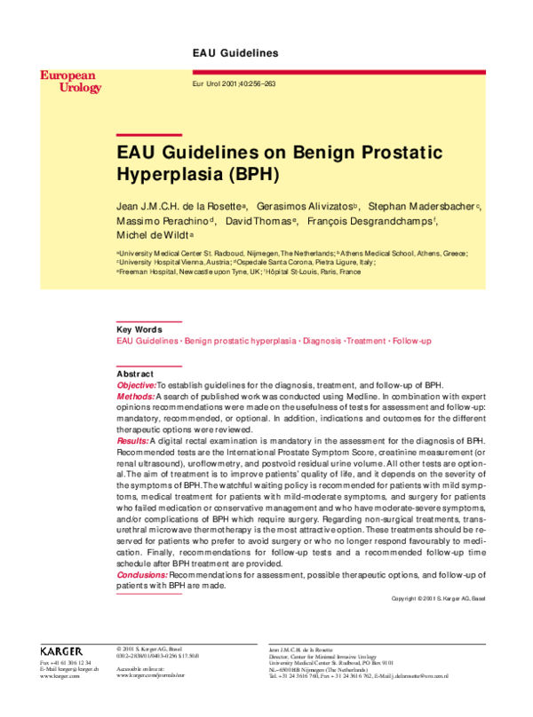 (PDF) EAU Guidelines on Benign Prostatic Hyperplasia (BPH)