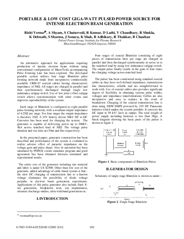 (PDF) Low Cost Gigawatt Pulsed Power Source for Intense Electron Beam ...