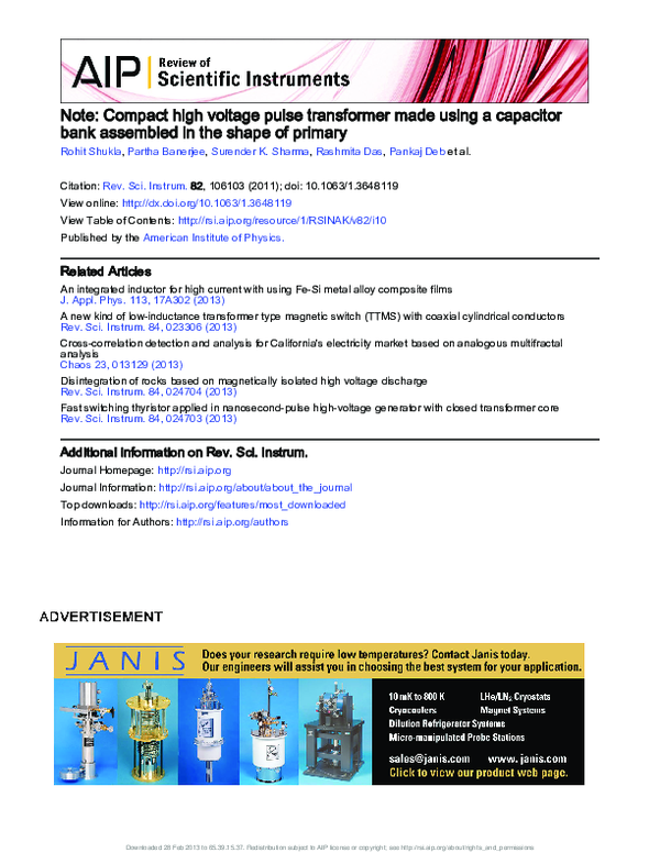 (PDF) Note: Compact high voltage pulse transformer made using a ...