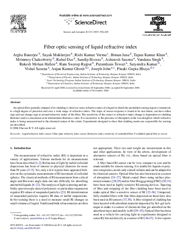 (PDF) Fiber optic sensing of liquid refractive index