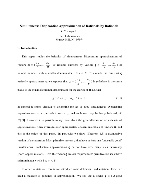 (PDF) Simultaneous Diophantine approximation of rationals by rationals