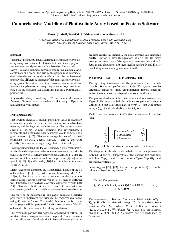 (PDF) Comprehensive Modeling of Photovoltaic Array based on Proteus ...
