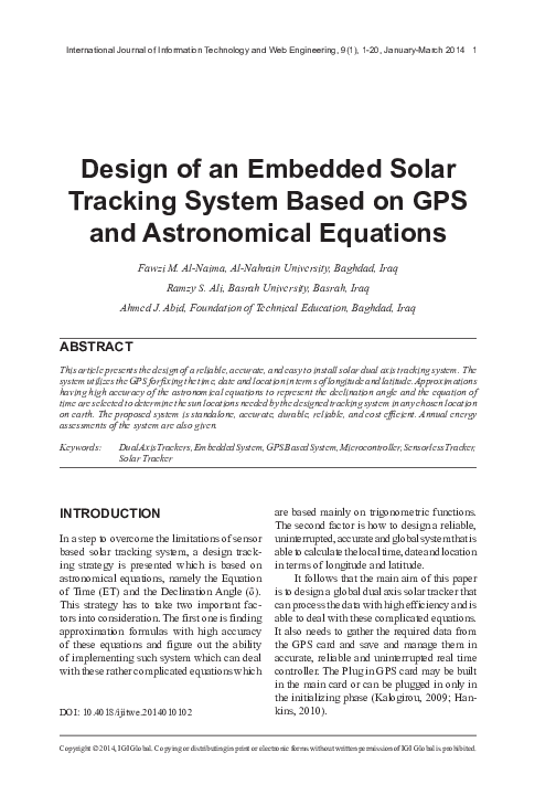 (PDF) Design of an Embedded Solar Tracking System Based on GPS and ...