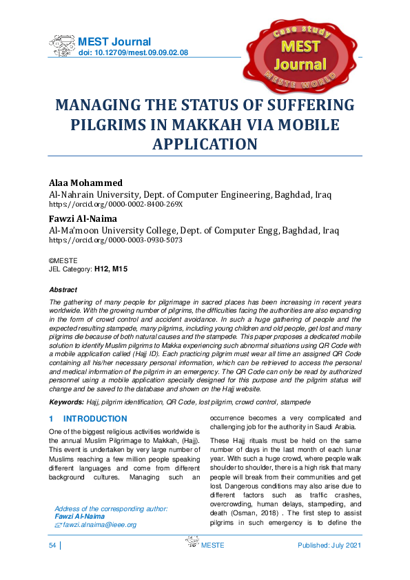 (PDF) Managing the Status of Suffering Pilgrims in Makkah via Mobile ...
