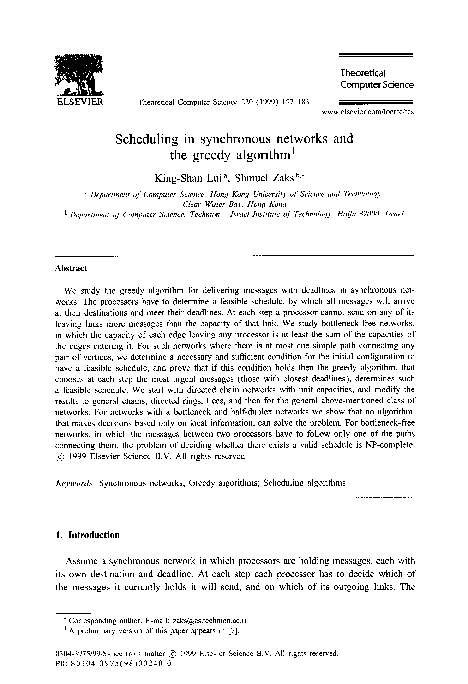 (PDF) Scheduling in synchronous networks and the greedy algorithm