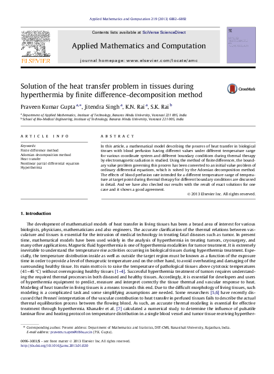 (PDF) Solution of the heat transfer problem in tissues during ...