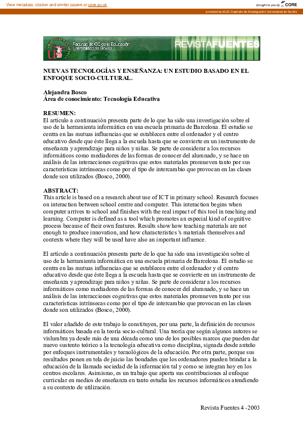 (PDF) Nuevas Tecnologías y Enseñanza: Un Estudio Basado en El Enfoque Socio-Cultural