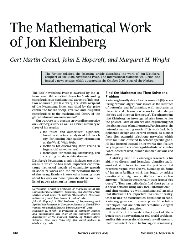 (PDF) The MathematicalWork of Jon Kleinberg