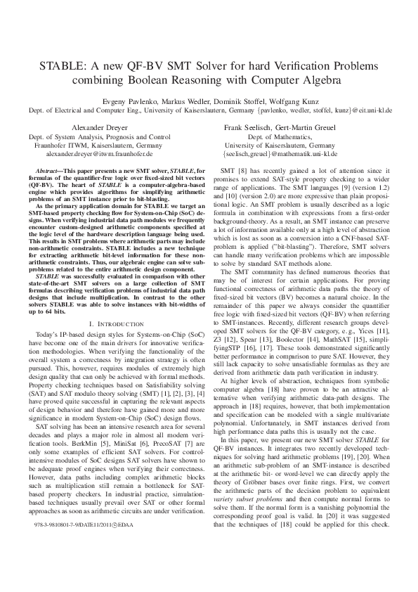 (PDF) STABLE: A new QF-BV SMT solver for hard verification problems combining Boolean reasoning ...