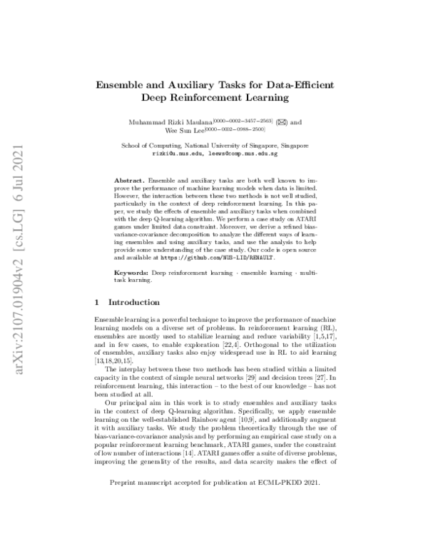 Pdf Ensemble And Auxiliary Tasks For Data Efficient Deep Reinforcement Learning Muhammad