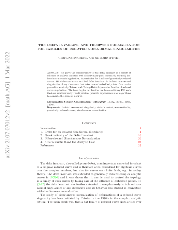 Pdf The Delta Invariant And Simultaneous Normalization For Families