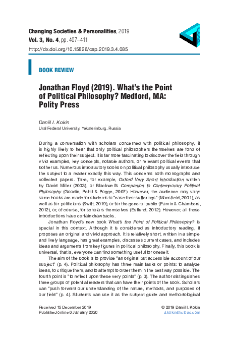 (PDF) Jonathan Floyd (2019). What’s the Point of Political Philosophy ...