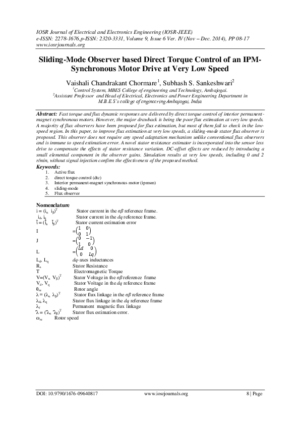 (PDF) Sliding-Mode Observer based Direct Torque Control of an IPMSynchronous Motor Drive at Very ...