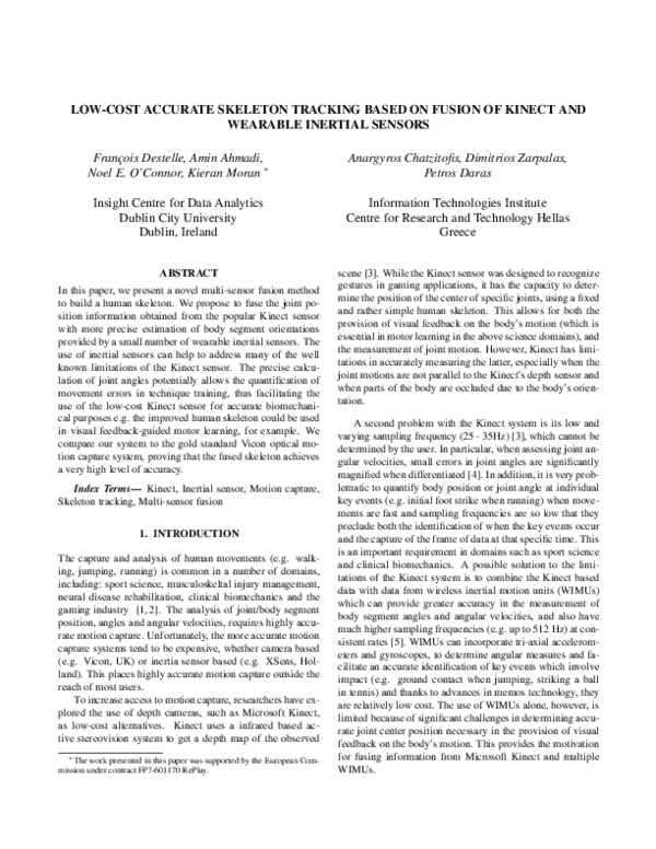 Pdf Low Cost Accurate Skeleton Tracking Based On Fusion Of Kinect And Wearable Inertial Sensors