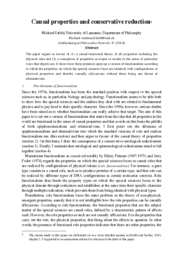 (PDF) Causal Properties and Conservative Reduction