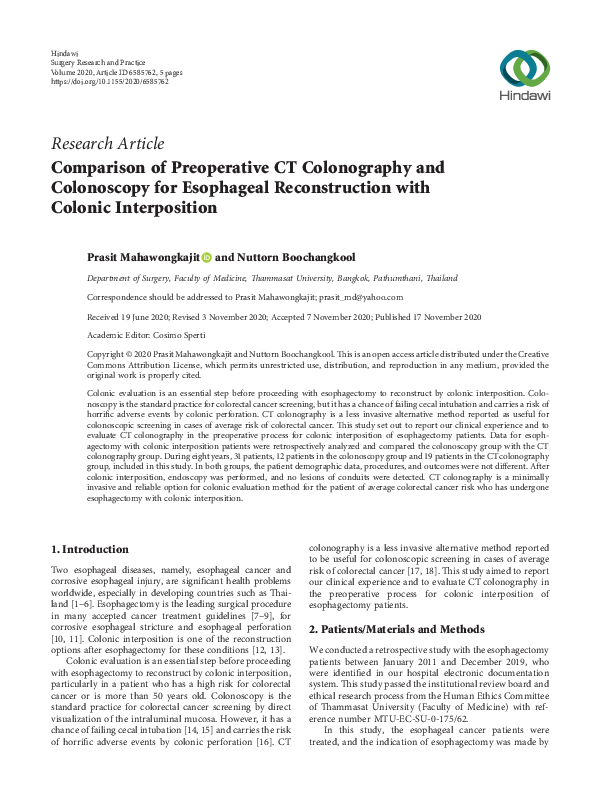 (PDF) Comparison of Preoperative CT Colonography and Colonoscopy for ...