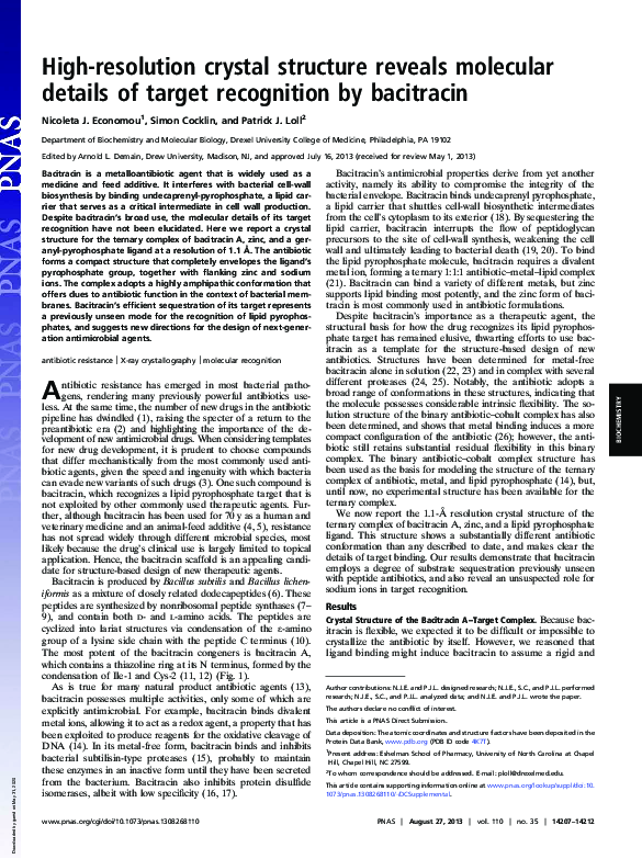 (PDF) High-resolution crystal structure reveals molecular details of ...