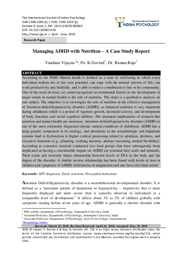 (PDF) Managing ADHD with Nutrition – A Case Study Report