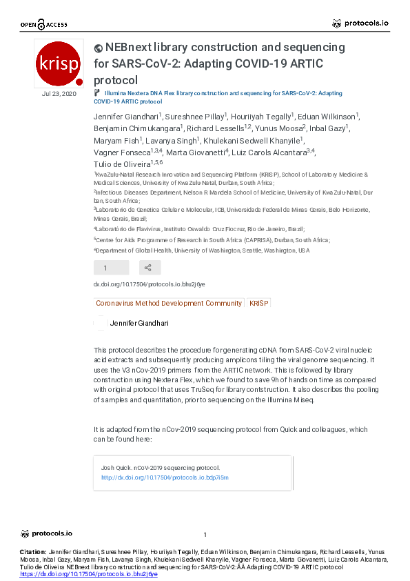 (PDF) NEBnext library construction and sequencing for SARS-CoV-2: Adapting COVID-19 ARTIC ...