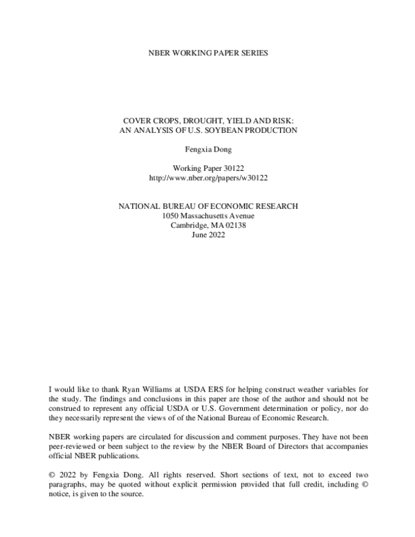 (PDF) Cover Crops and Risk in U.S. Soybean Yield